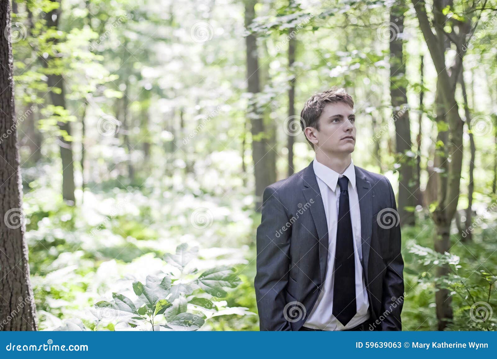 Man thinking in woods stock image. Image of decision - 59639063