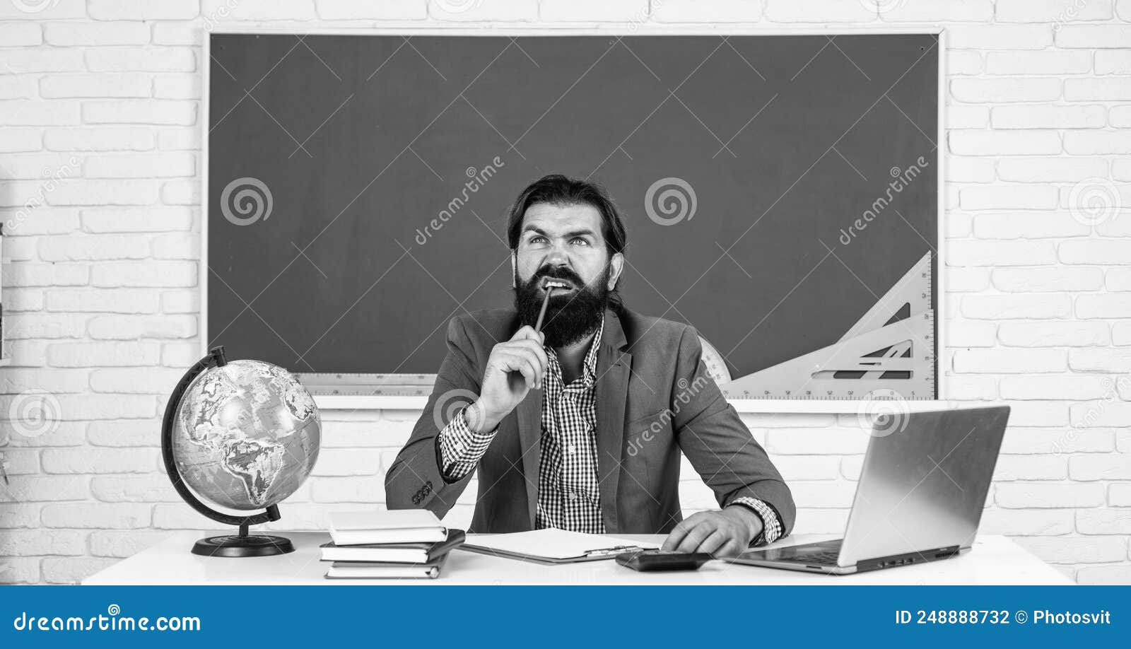Man Thinking and Writing in Notebook while Passing School Exam ...