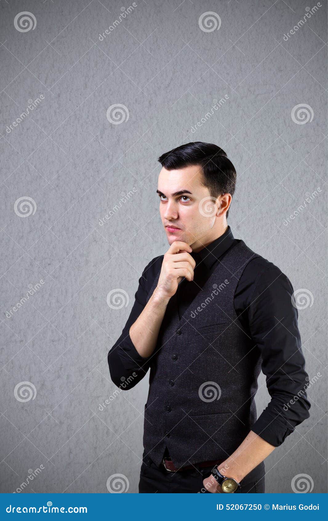 Man thinking stock photo. Image of studio, reflection - 52067250