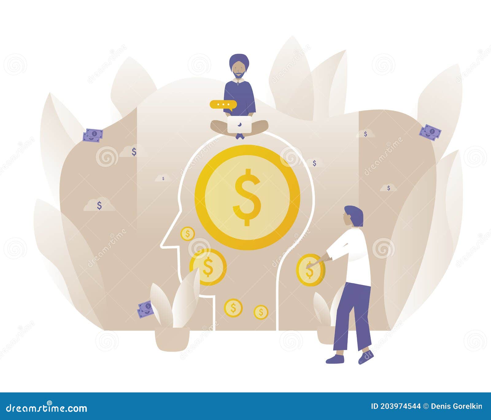 A Man Thinks about Money and Completes Stock Vector - Illustration of ...