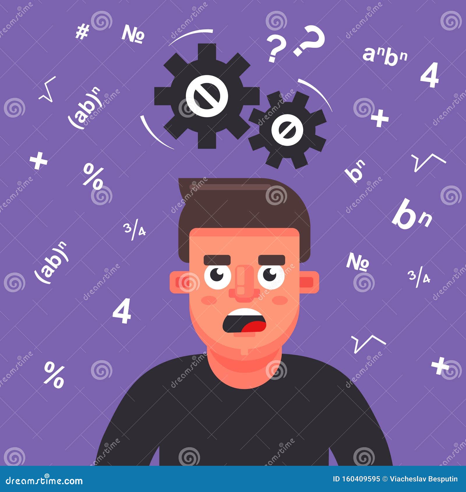 Man Thinks Over a Math Problem. Stock Vector - Illustration of flat ...