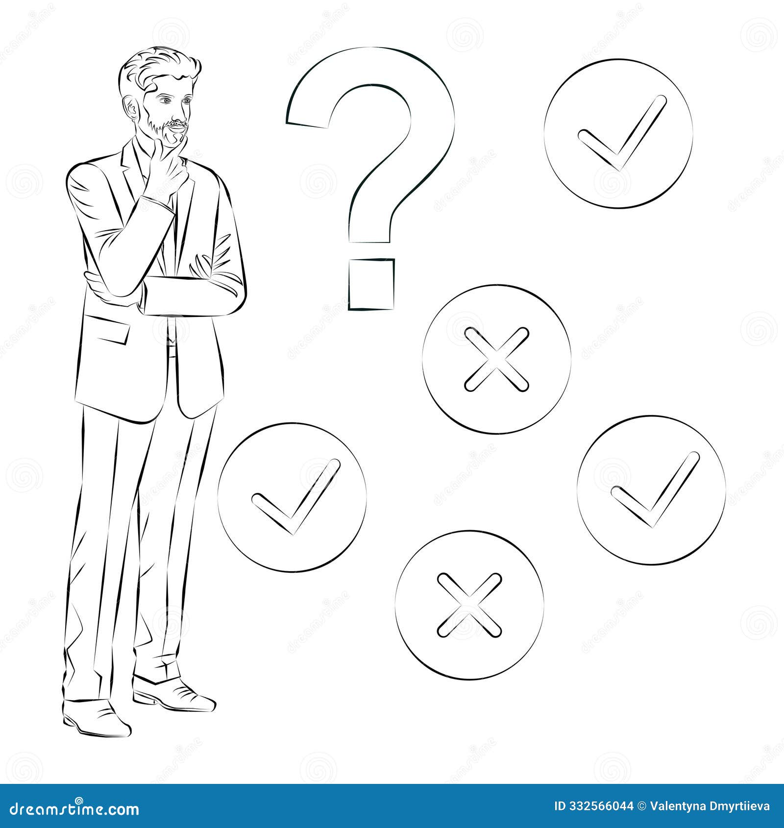 A Man Thinks about Problems and Question. Sketch. Stock Illustration ...