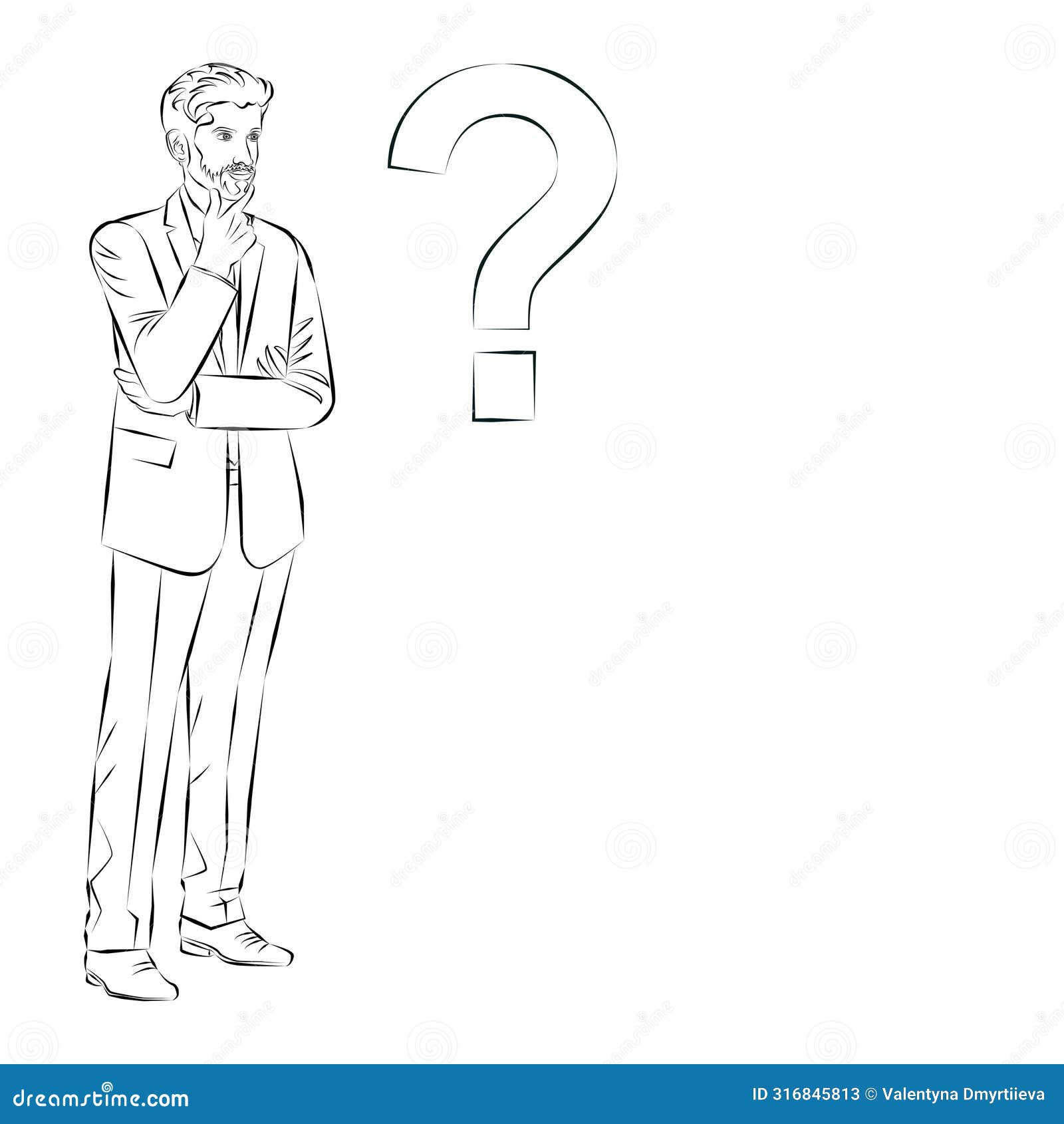 A Man Thinks about Problems and Questions. Sketch Stock Vector ...