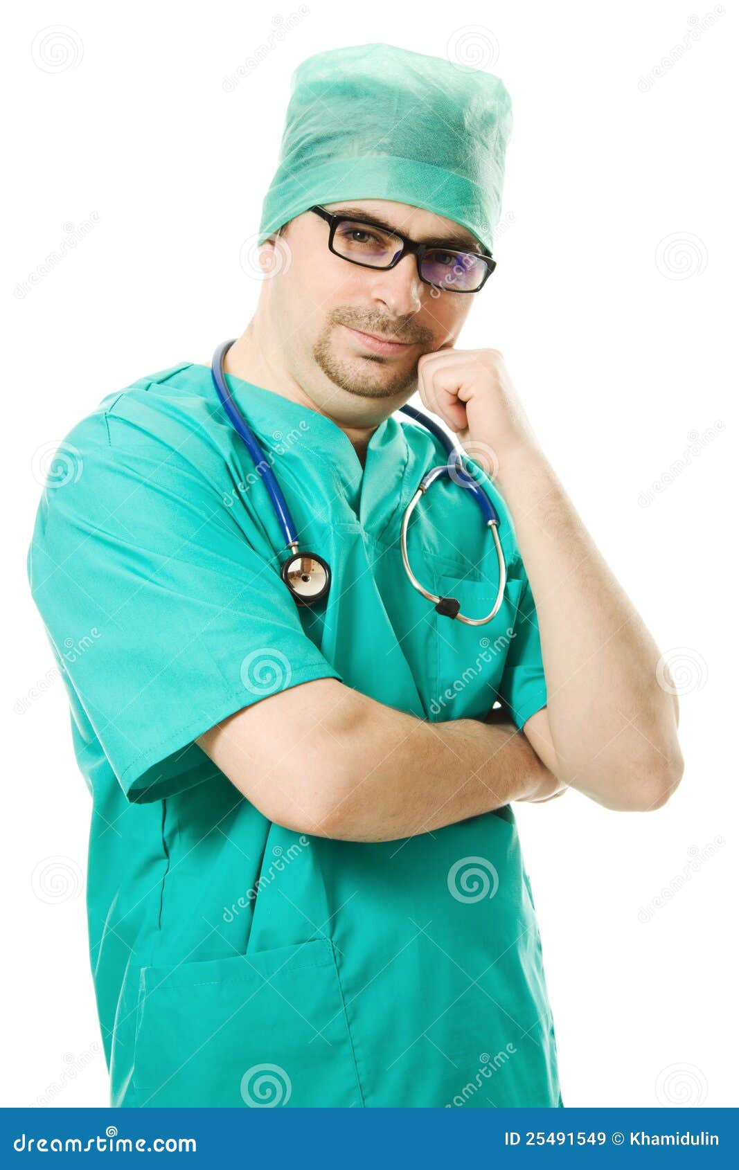 Man Thinks the Surgeon with a Stethoscope Stock Image - Image of ...