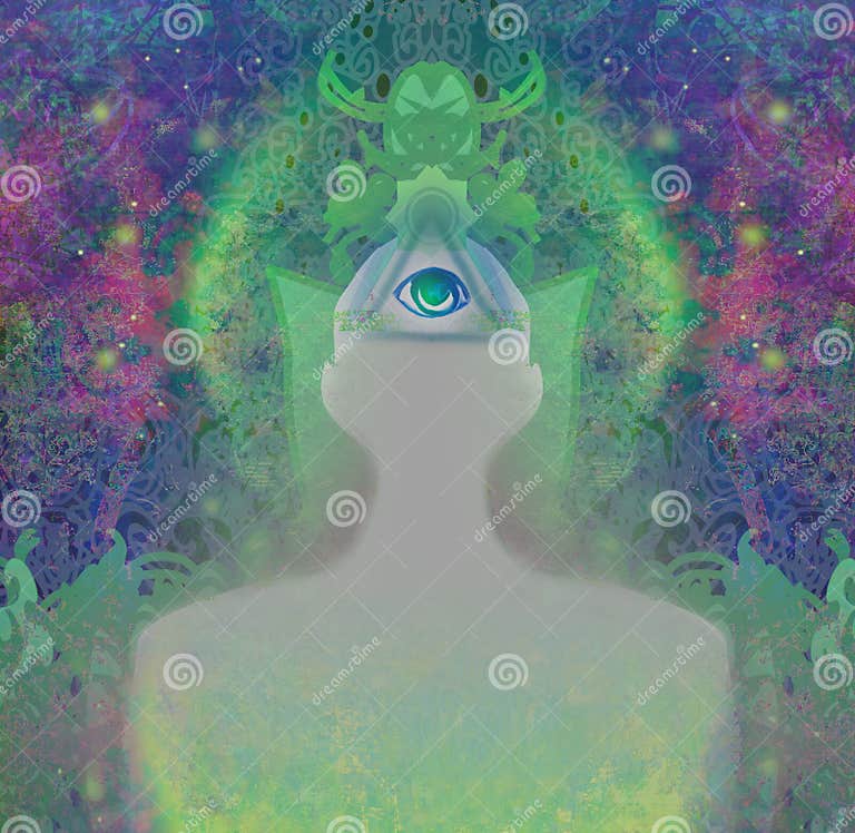 Man with third eye stock illustration. Illustration of contemplation ...