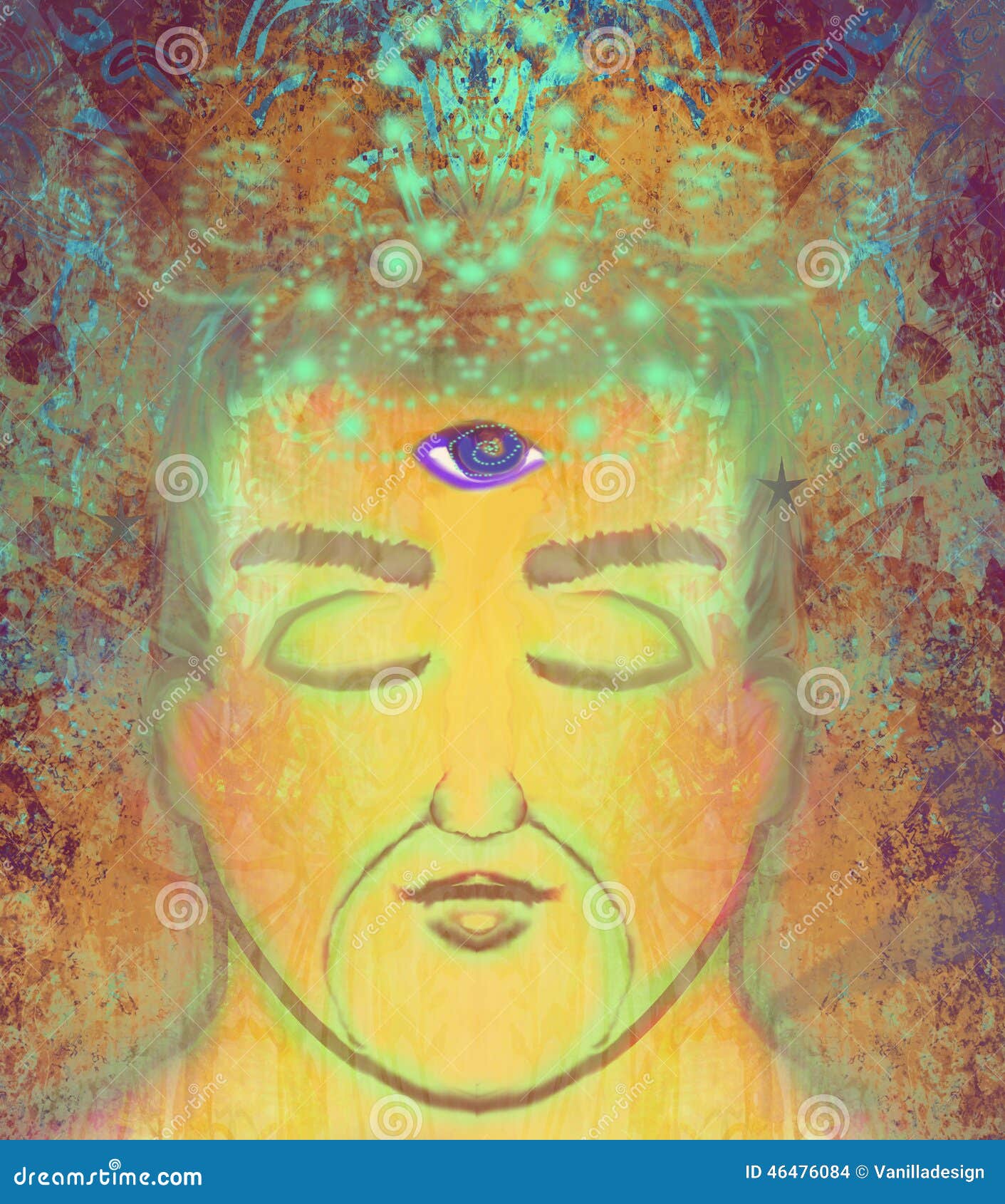 Man with Third Eye, Psychic Supernatural Senses Stock Illustration ...