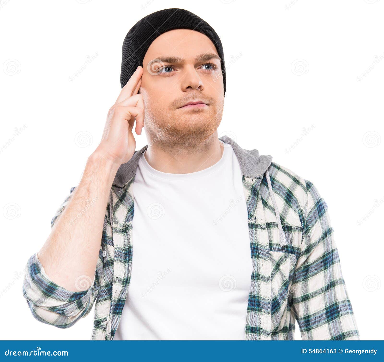 Man in thoughts stock image. Image of mobile, shirt, concepts - 54864163
