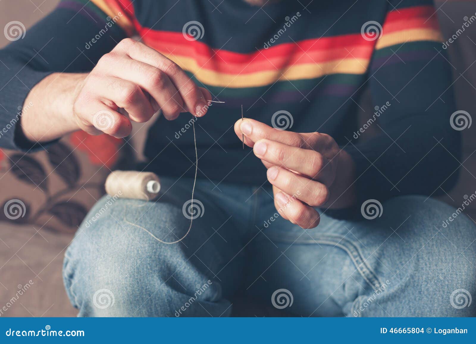 Man threading a needle stock photo. Image of male, adult - 46665804