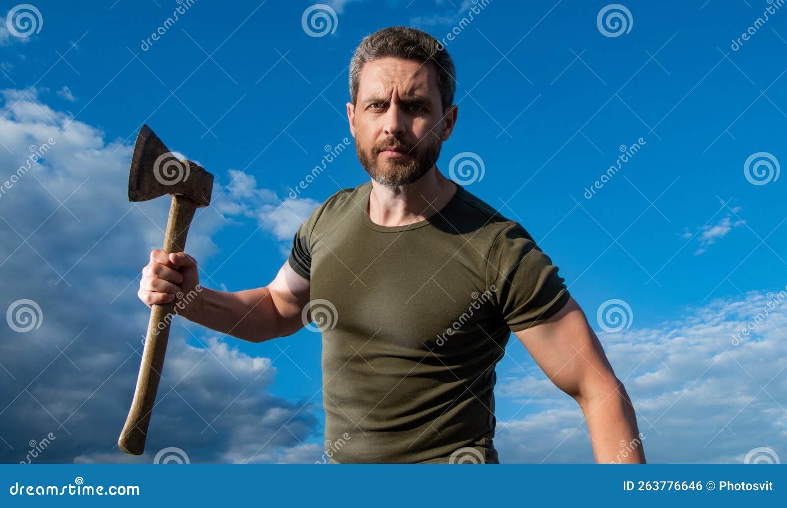 Man Threaten with Axe. Angry Man Hold Ax Stock Photo - Image of power ...