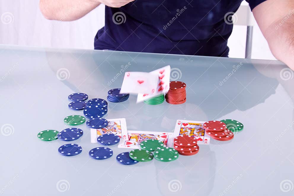 Man Throwing Cards on the Table in Texas Hold Em Stock Photo - Image of ...