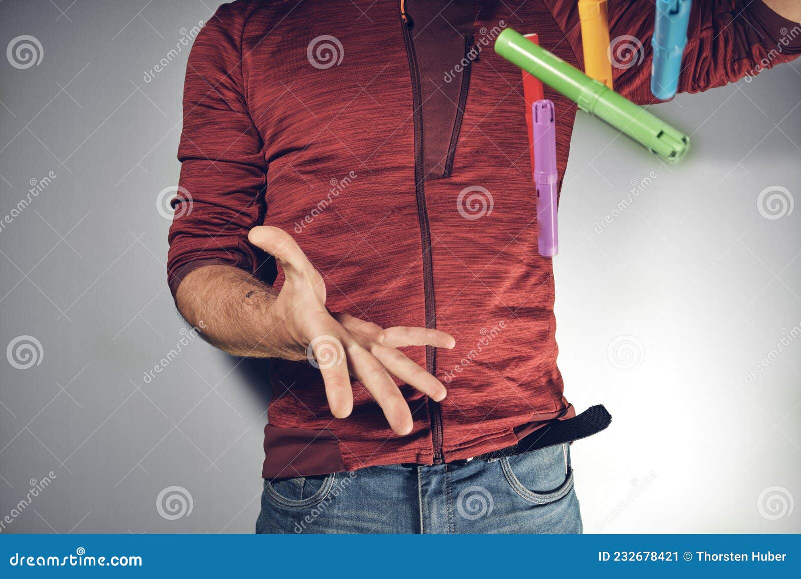 Man Throwing Coloured Pens with Hands Stock Image - Image of education ...