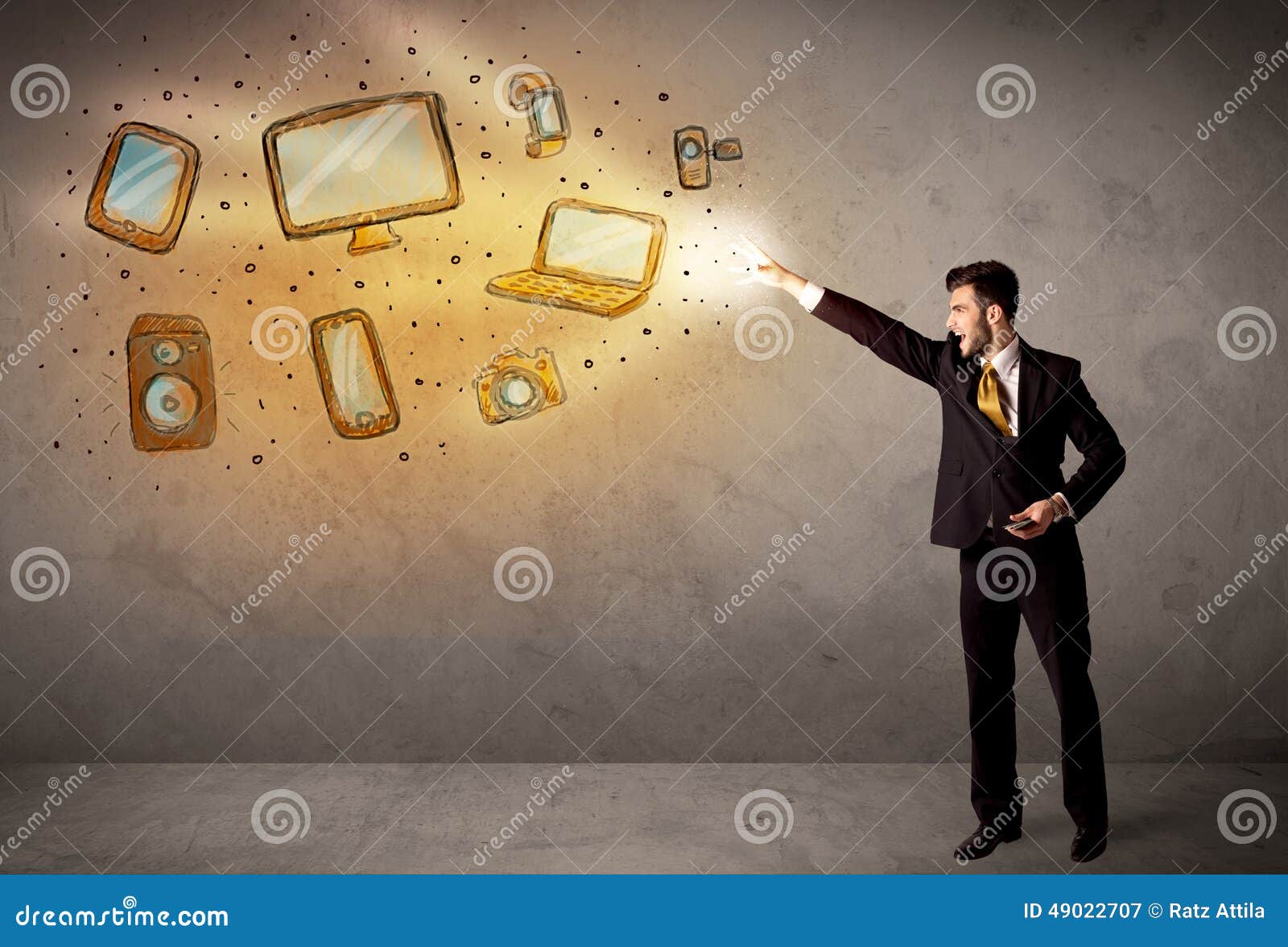 Man Throwing Hand Drawn Electronical Devices Stock Image - Image of ...