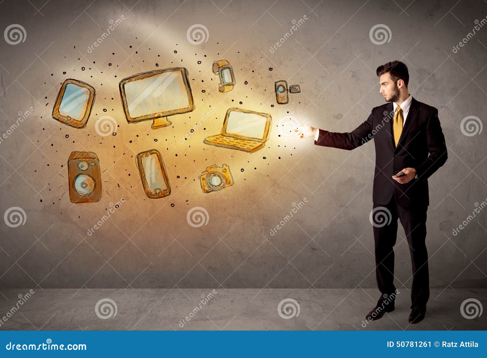 Man Throwing Hand Drawn Electronical Devices Royalty-Free Stock ...