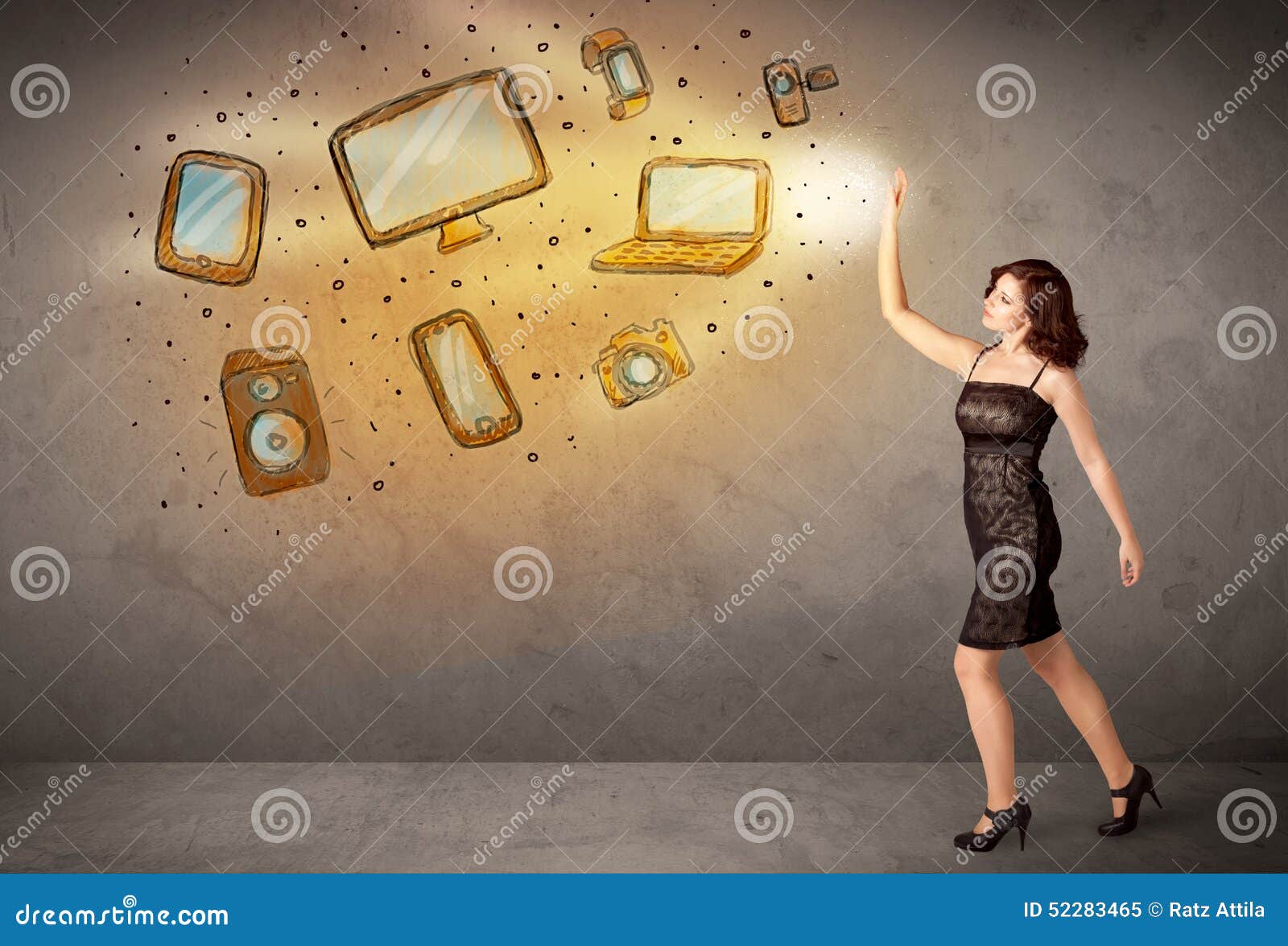 Man Throwing Hand Drawn Electronical Devices Stock Image - Image of ...
