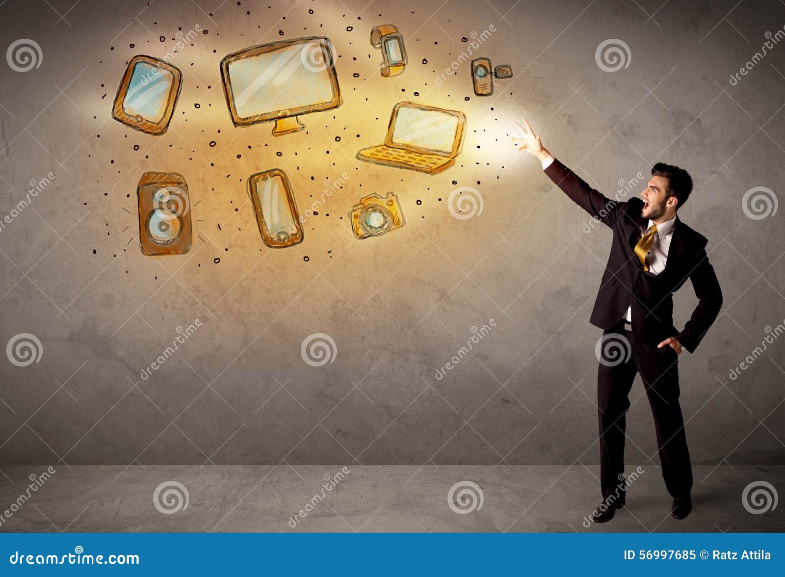 Man Throwing Hand Drawn Electronical Devices Royalty-Free Stock ...