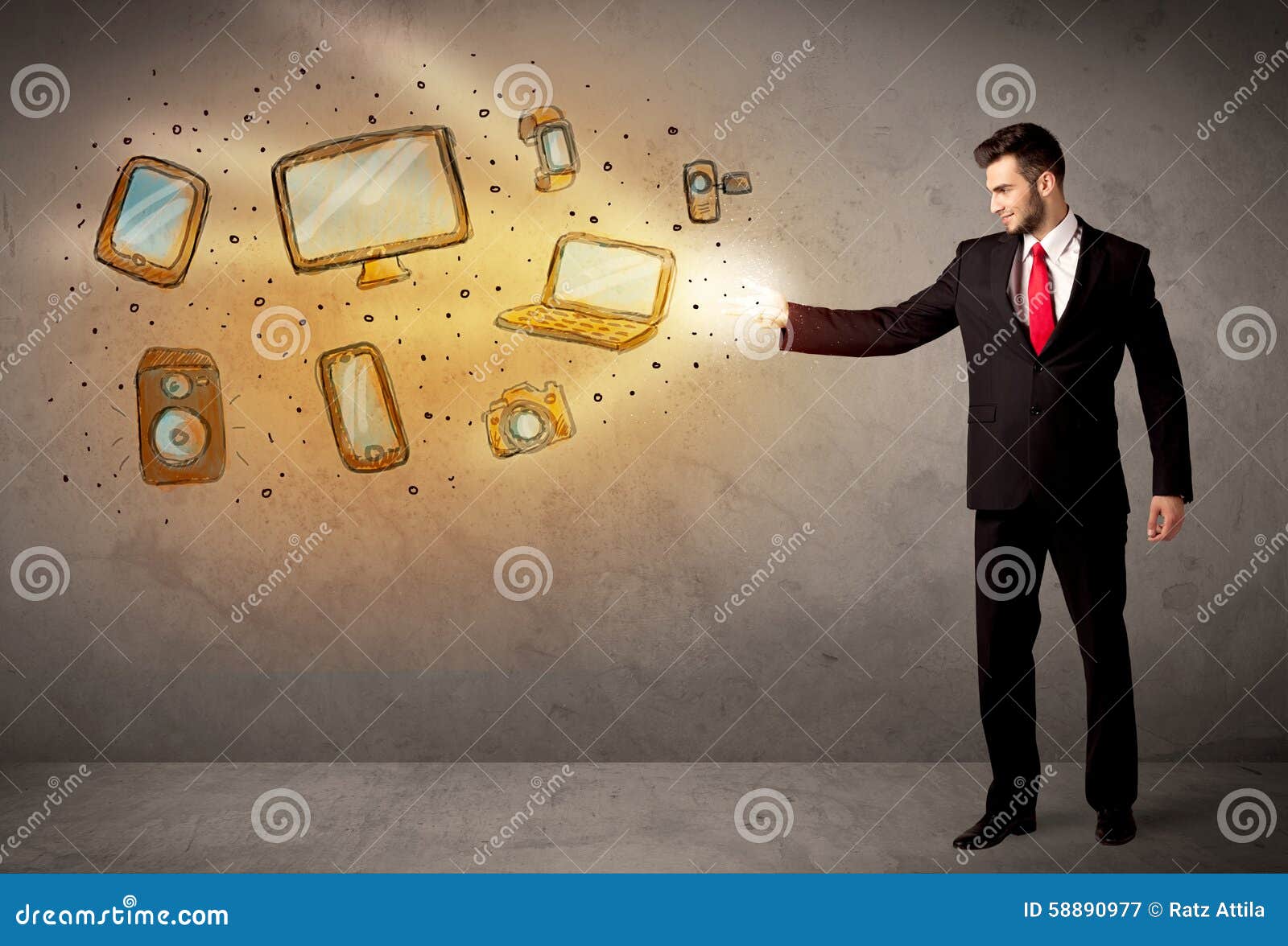 Man Throwing Hand Drawn Electronical Devices Stock Image - Image of ...