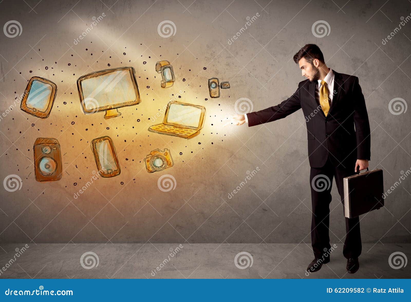 Man Throwing Hand Drawn Electronical Devices Stock Photo - Image of ...