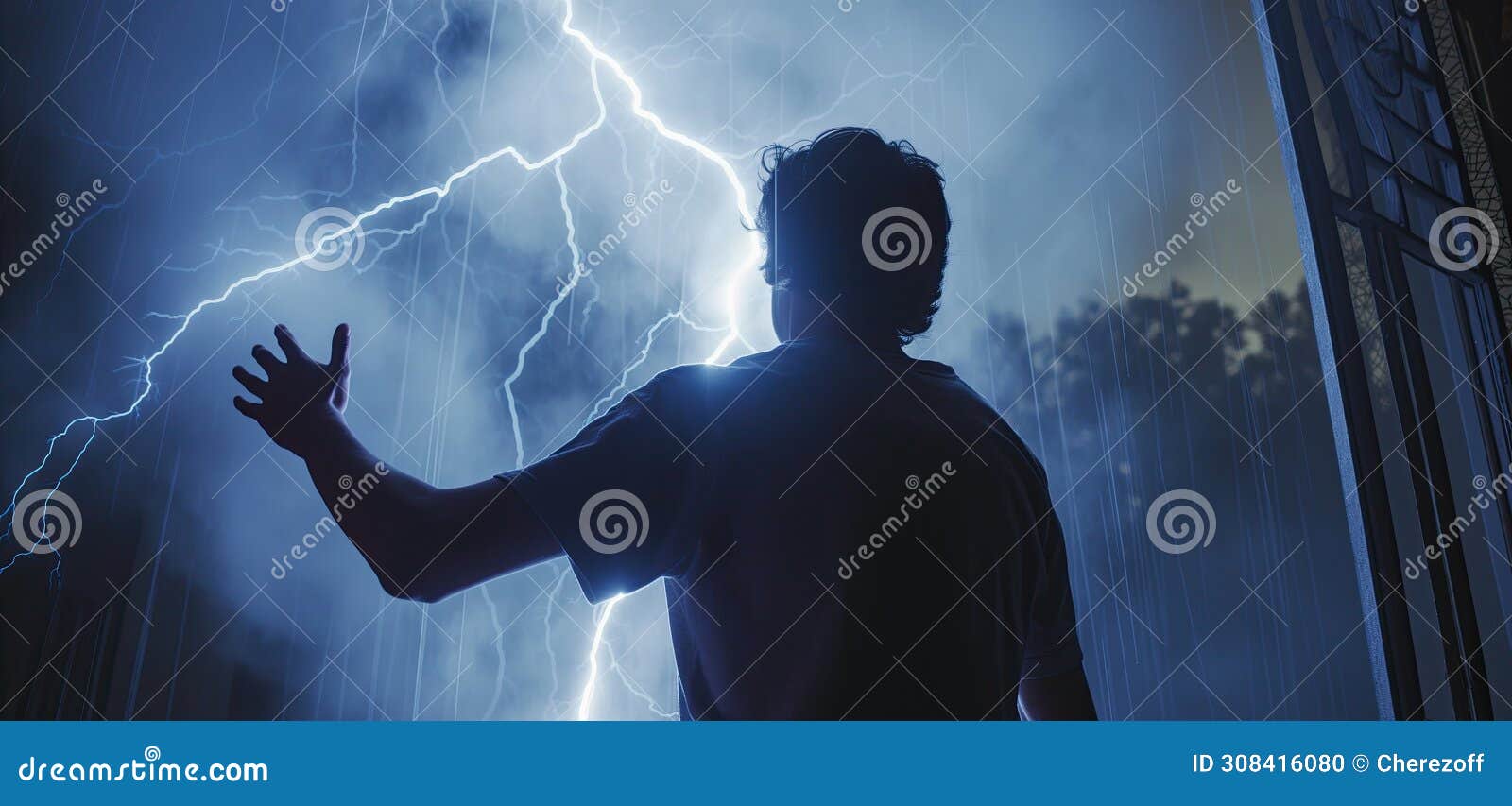 Man throwing lightning stock illustration. Illustration of hand - 308416080