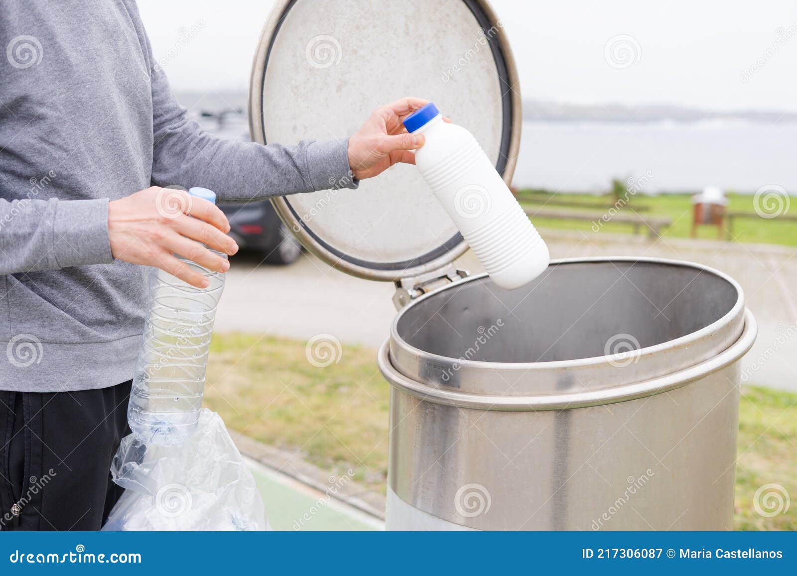 Man Throwing Plastic Containers at Plastic Recycling Point. Social ...