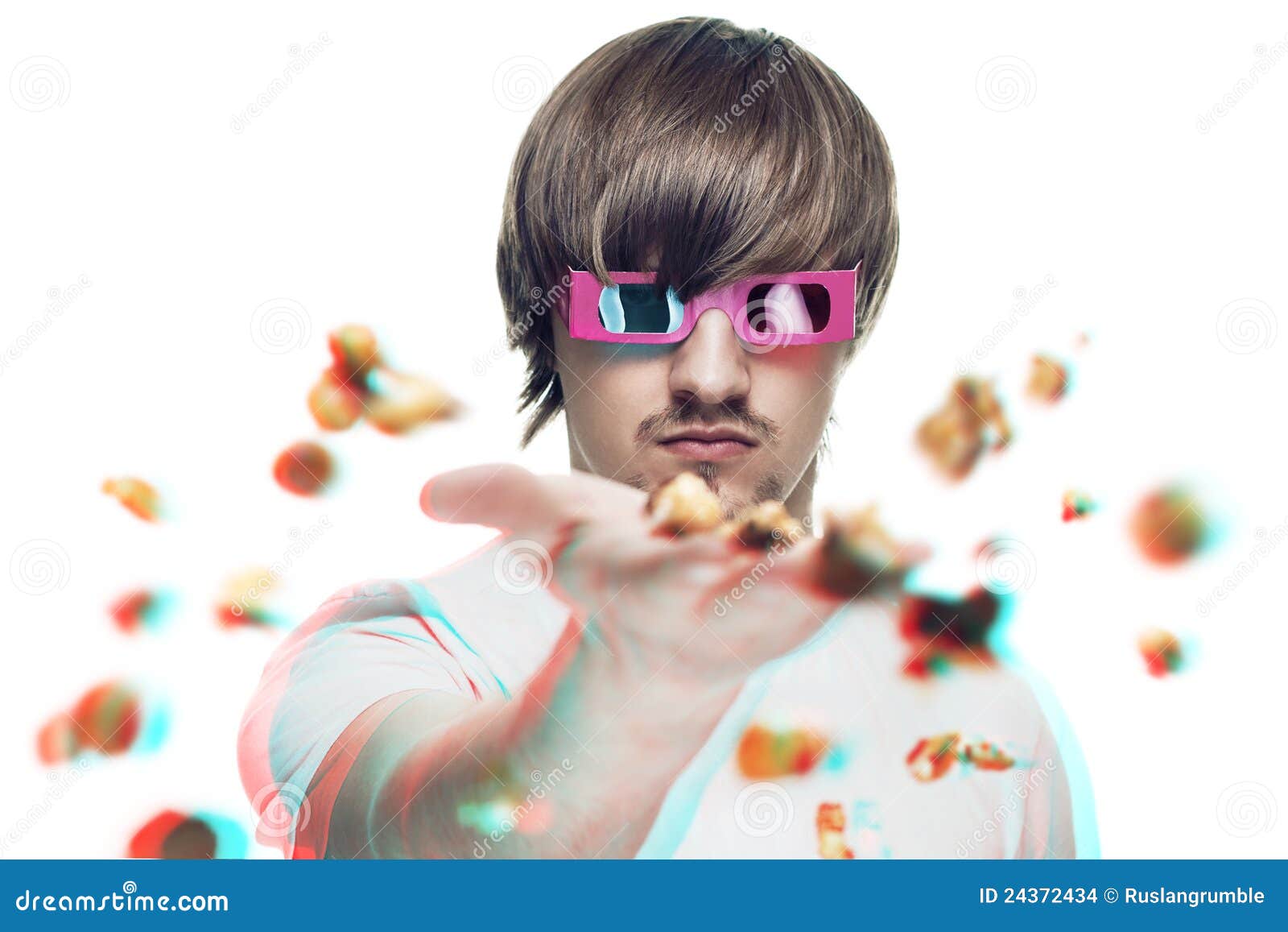 Man Throwing Popcorn at the Viewer Stock Photo - Image of face ...