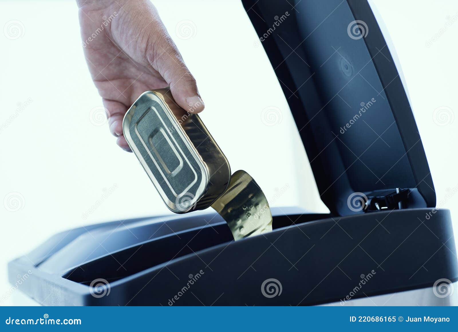 Man Throwing a Tin Can in a Home Recycling Bin Stock Image - Image of ...