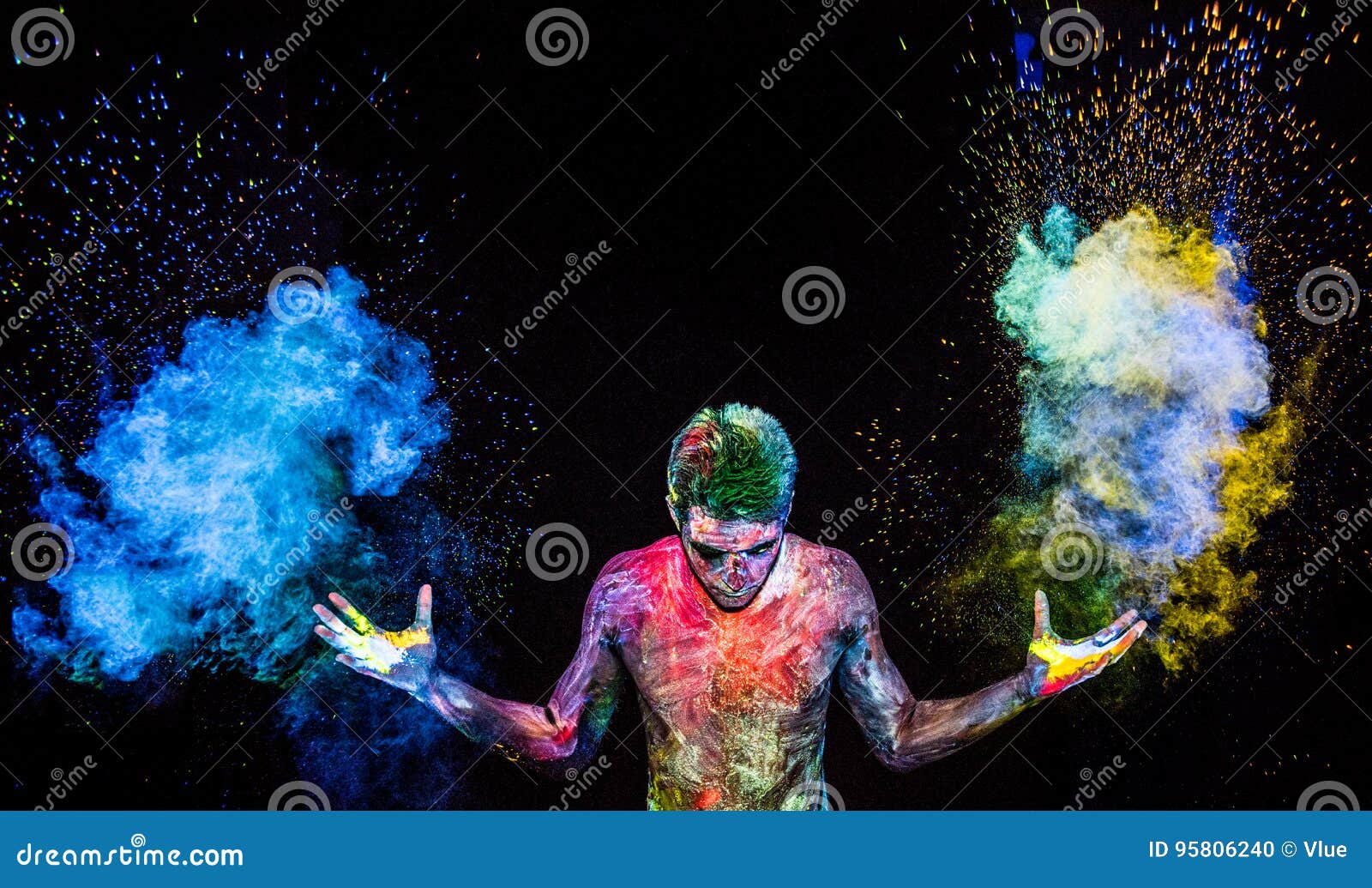 Man Throwing Up Glowing Powder Stock Photo - Image of mage, person ...