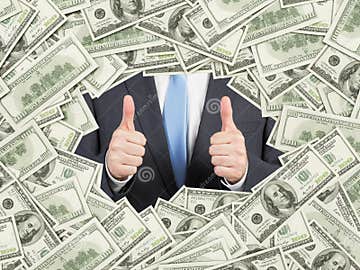 A Man with Thumbs Up Inside the US Dollar Bills Frame. 100 Dollar ...