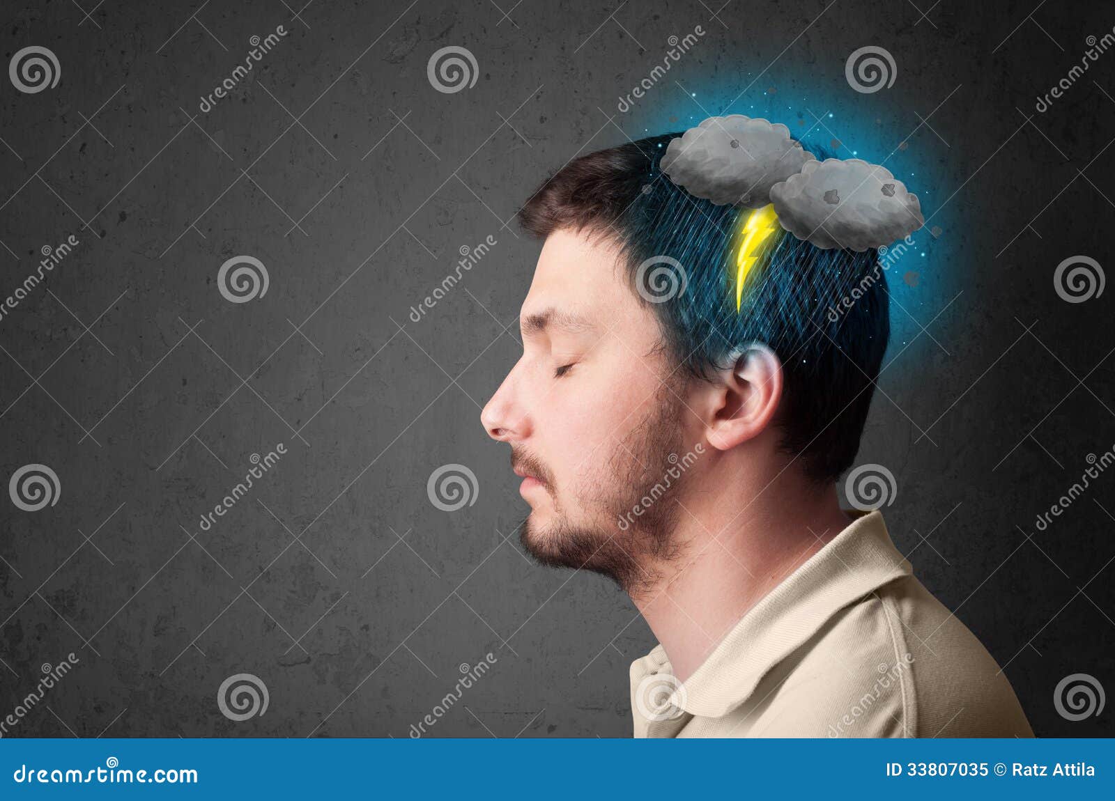 Man with Thunderstorm Lightning Head Stock Image - Image of creative ...