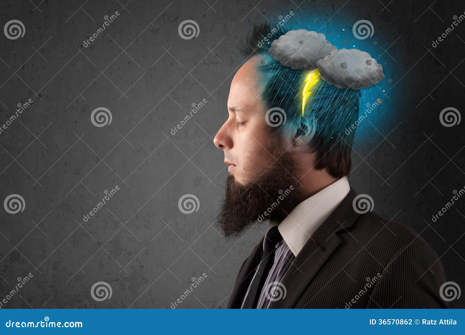 Man with Thunderstorm Lightning Head Stock Photo - Image of business ...