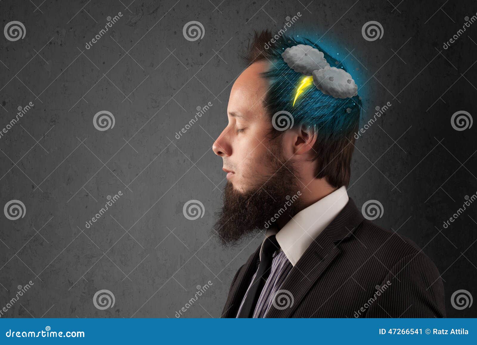 Man with Thunderstorm Lightning Head Stock Image - Image of ...