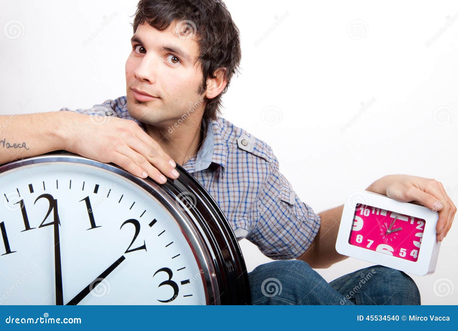 Man and time stock photo. Image of clock, holding, product - 45534540