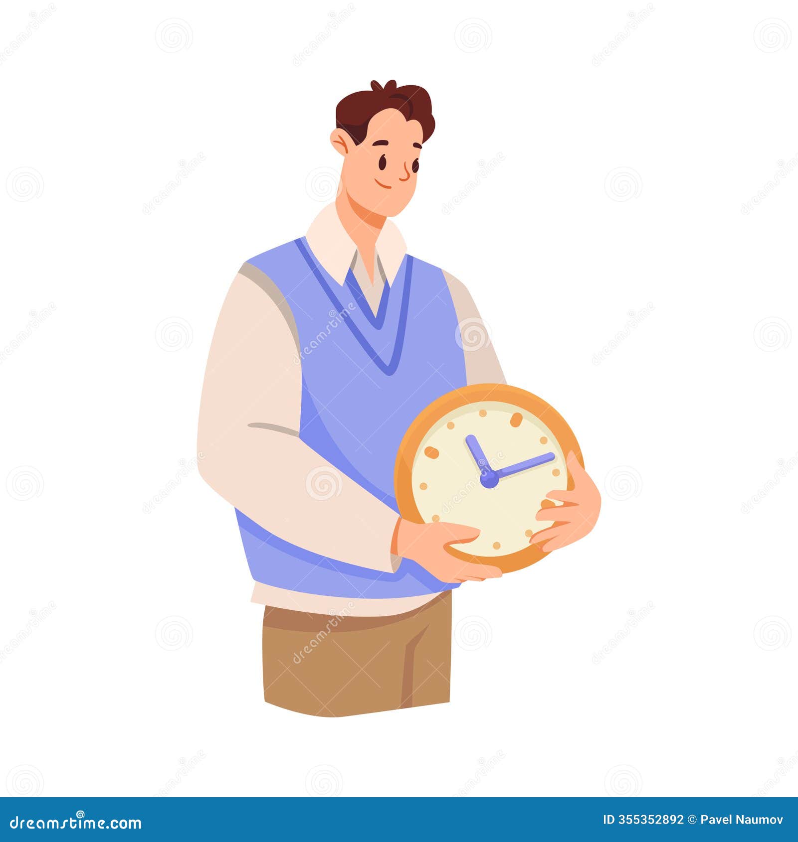 Man and Time Management with Clock Dial Vector Illustration Stock ...
