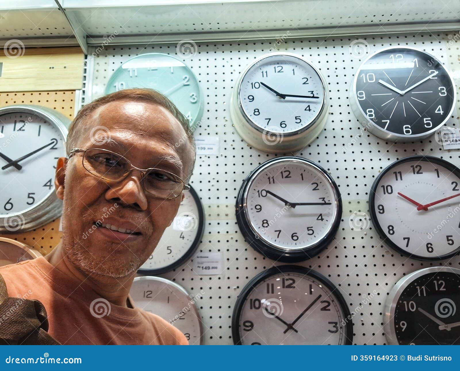 The Man with Timeline Clocks Photographed Closeup Stock Image - Image ...