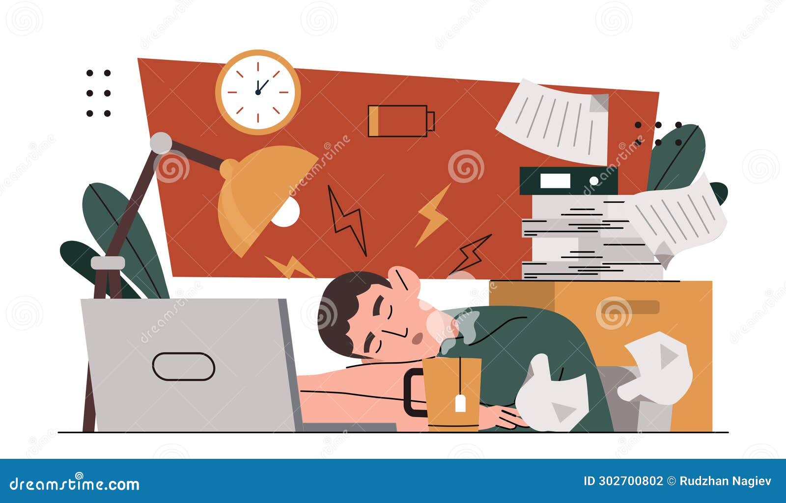 Man tired from work vector stock vector. Illustration of burnout ...