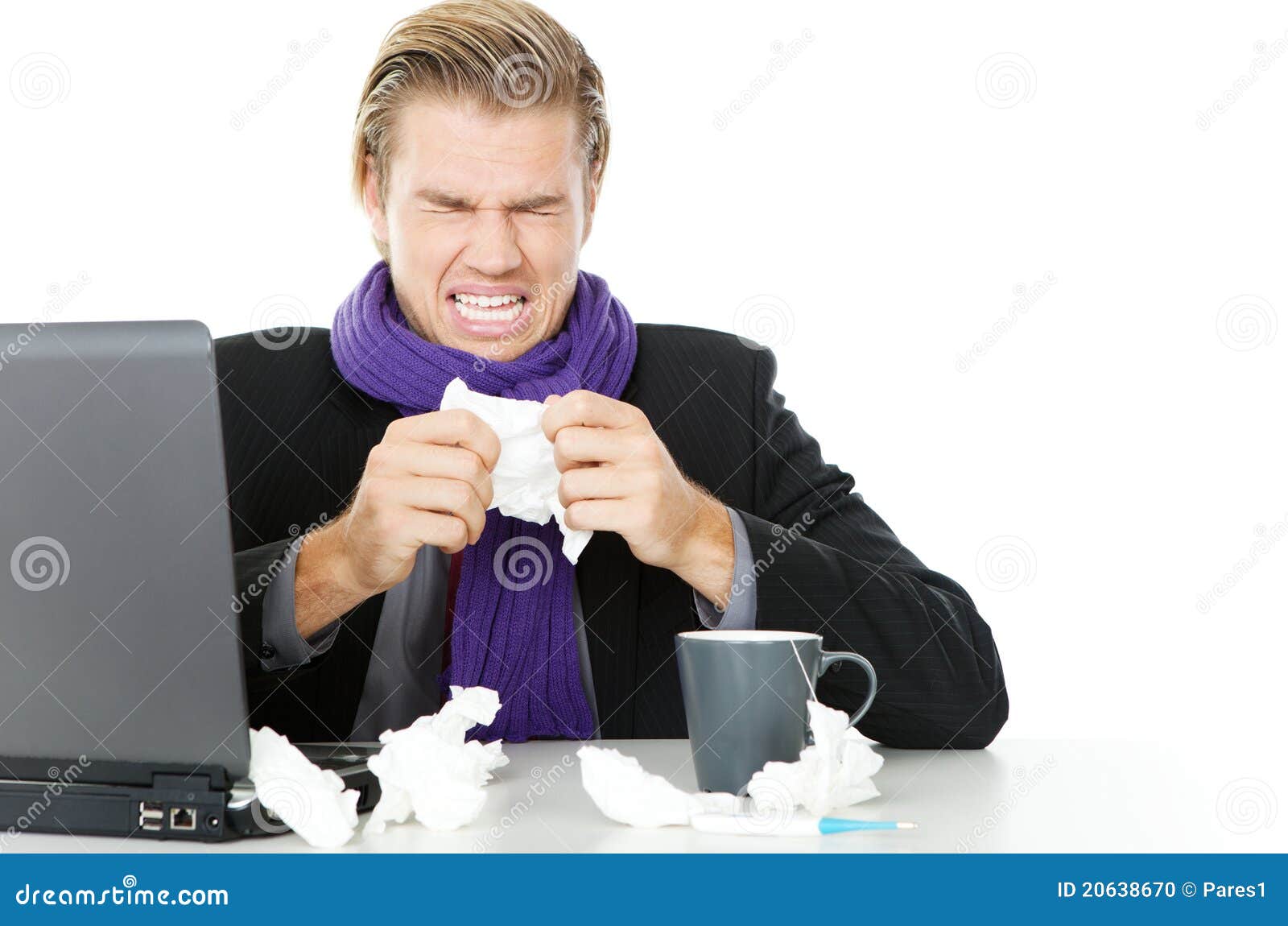 Man with tissue working stock photo. Image of glasses - 20638670