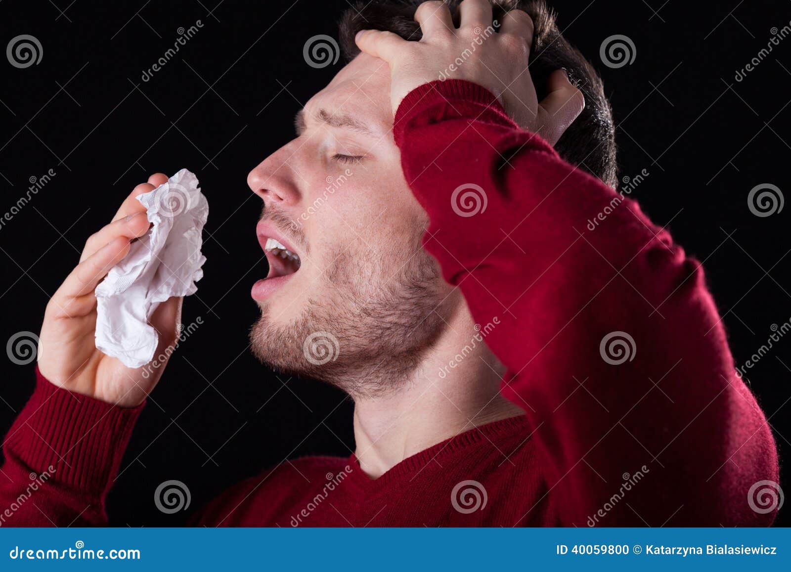 Man about to sneeze stock photo. Image of pain, closeup - 40059800