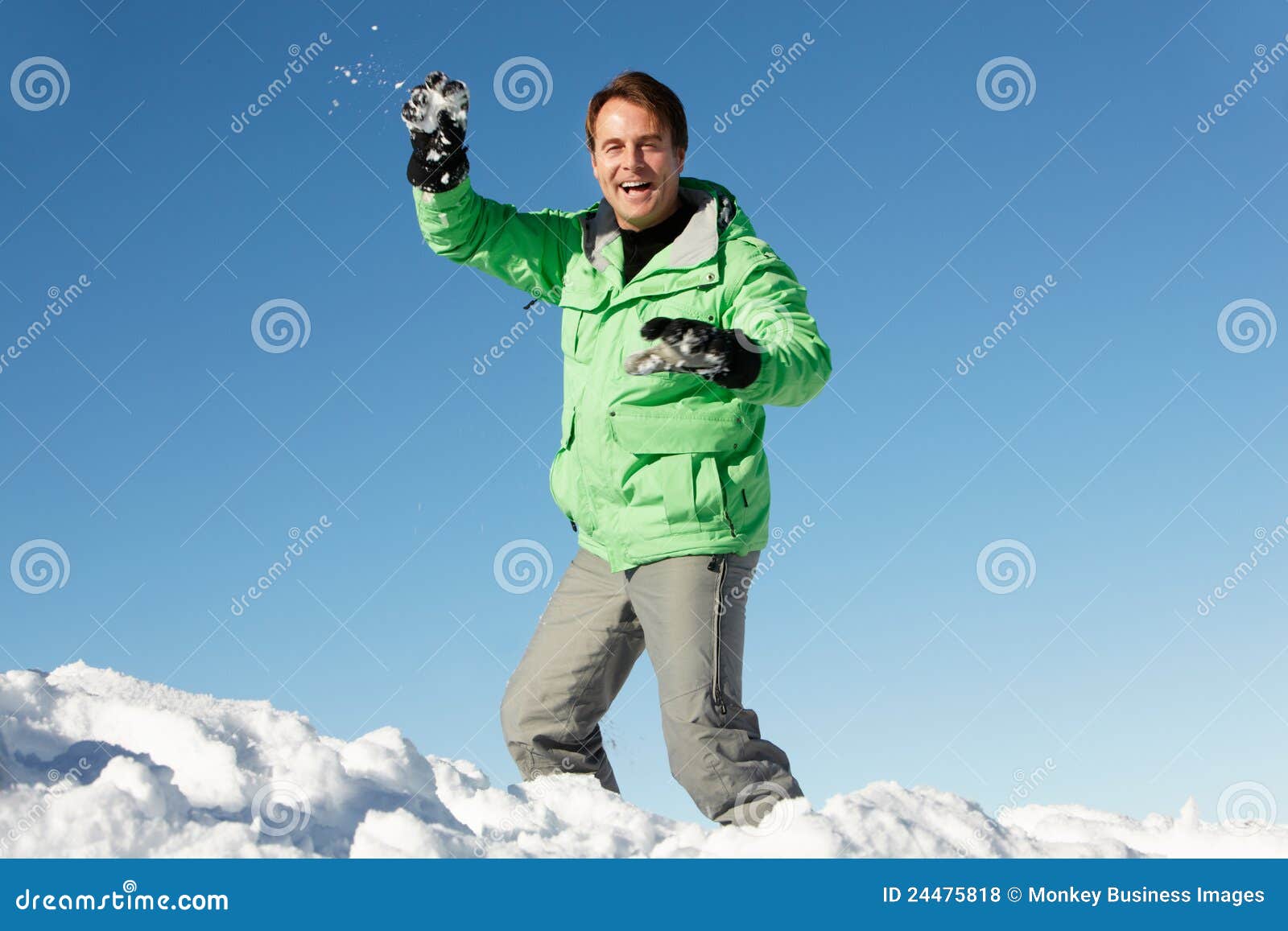 Man about To Throw Snowball Stock Photo - Image of outdoors, skiing ...