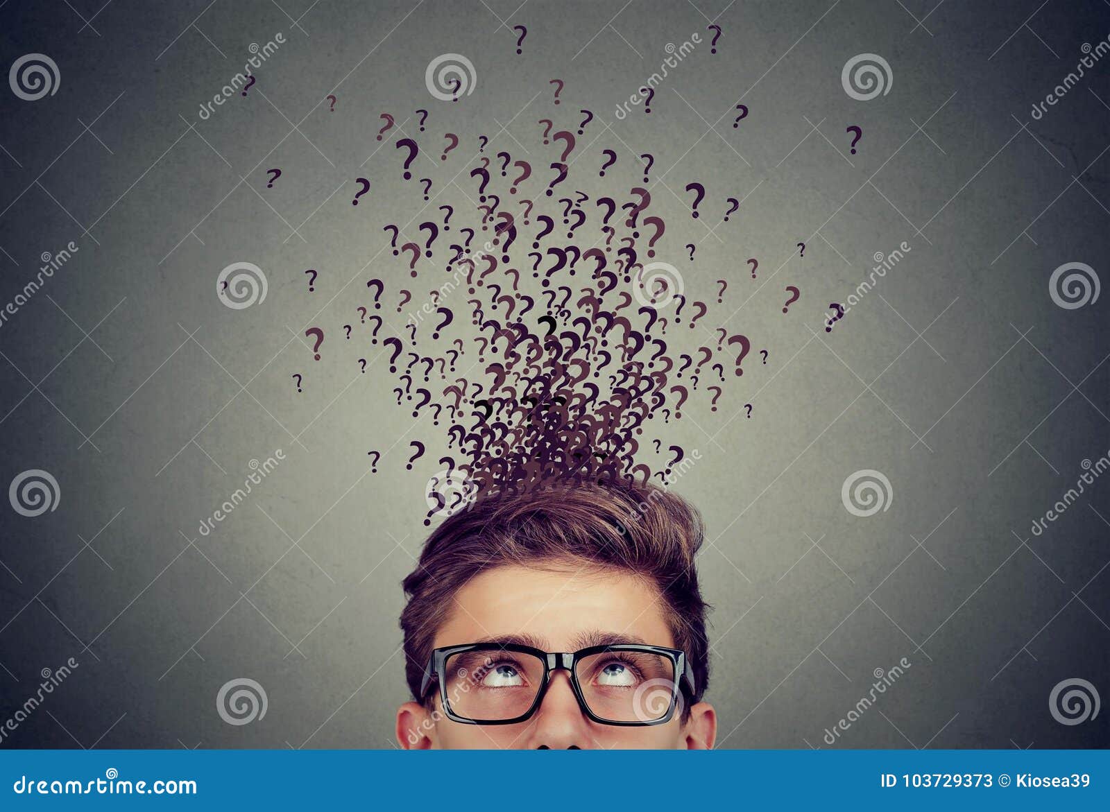 Man with Too Many Questions and No Answer Stock Image - Image of ...