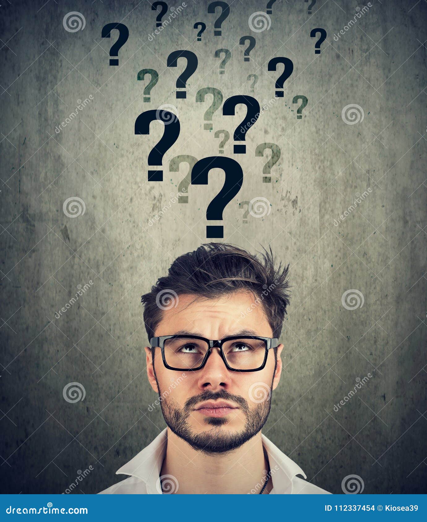 Man with Too Many Questions and No Answer Stock Photo - Image of ...