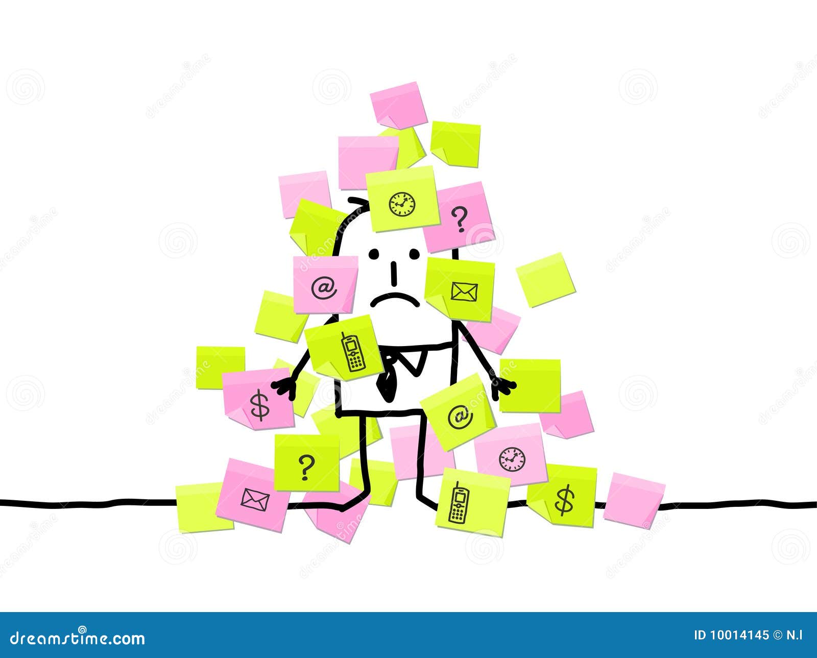 Man & Too Much Sticky Notes Stock Vector - Illustration of overworked ...