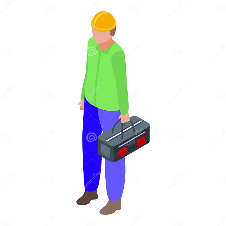 Man with Tool Box Icon, Isometric Style Stock Vector - Illustration of ...