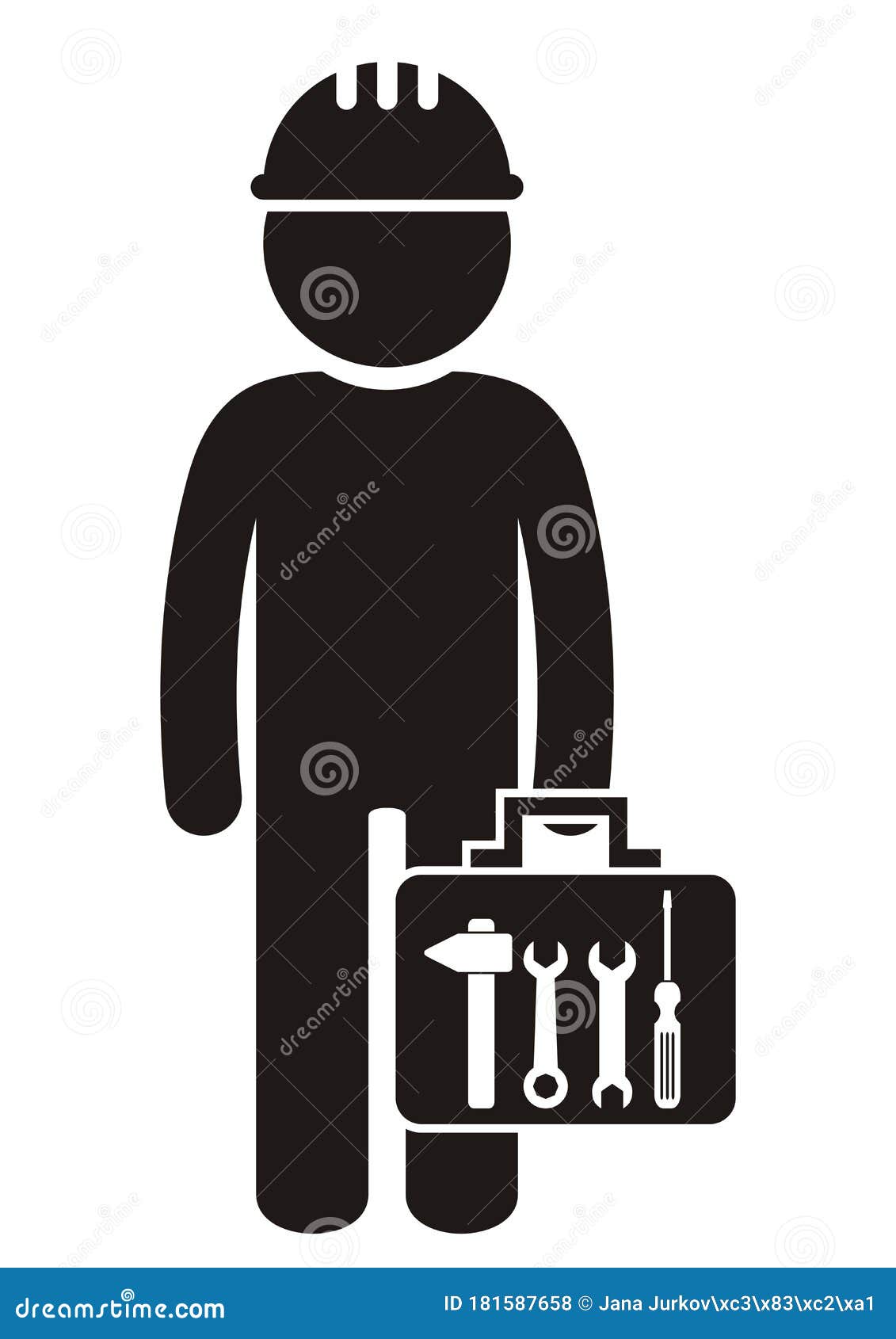 Man with Tool Case, Black Silhouette, Vector Icon Stock Vector ...