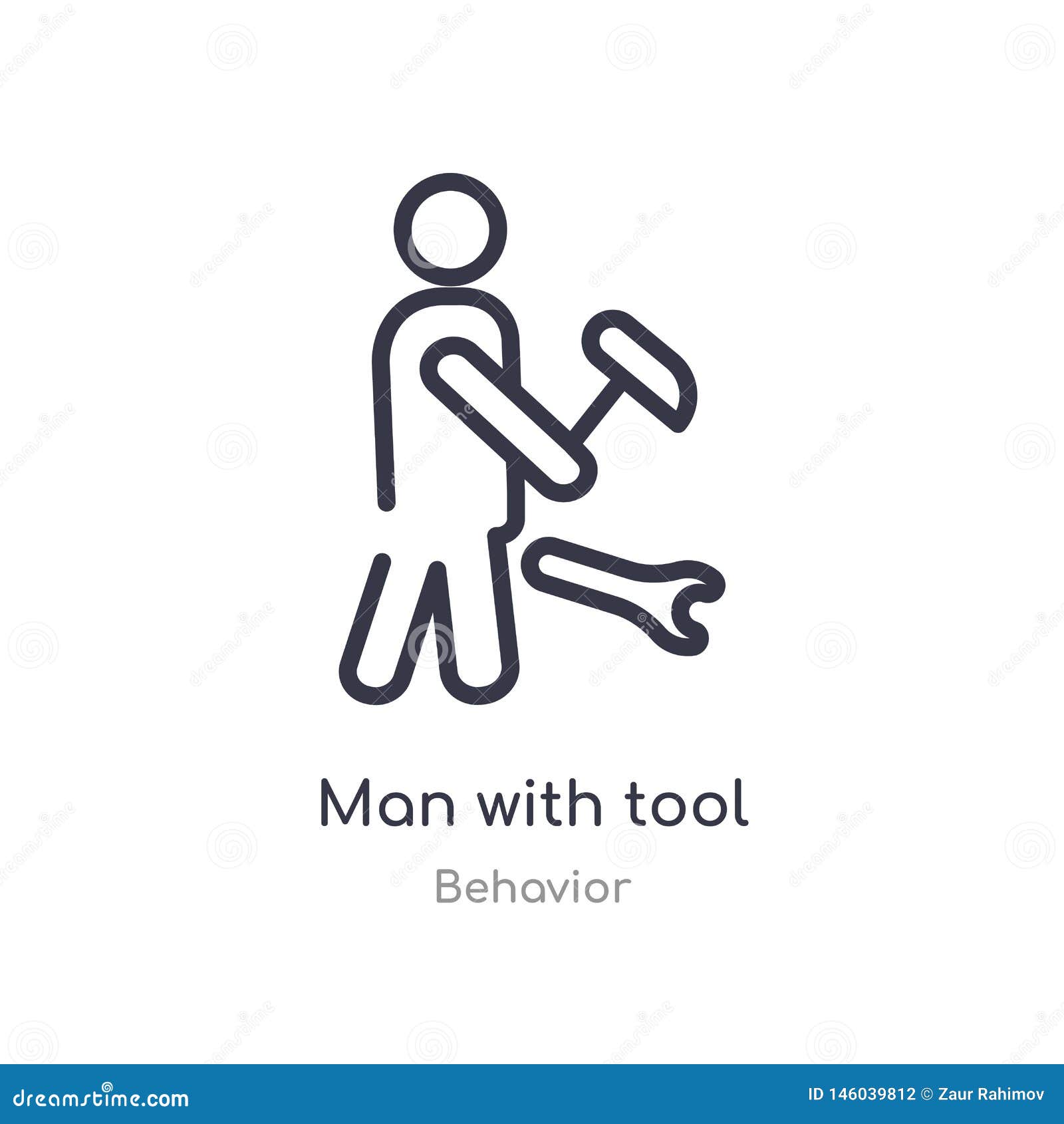 Man with Tool Outline Icon. Isolated Line Vector Illustration from ...