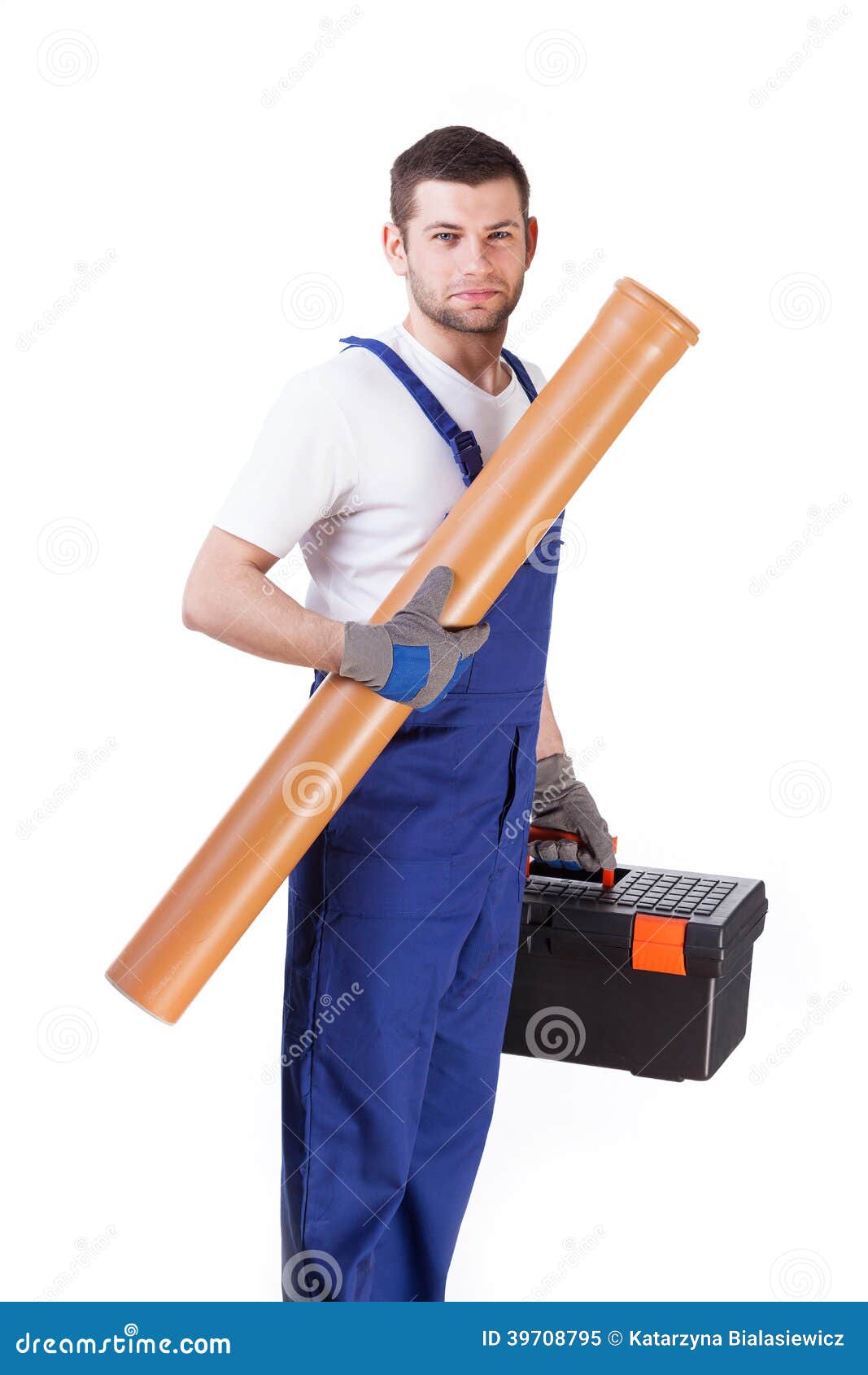 Man with Toolbox and Gutter Stock Image - Image of contractor ...