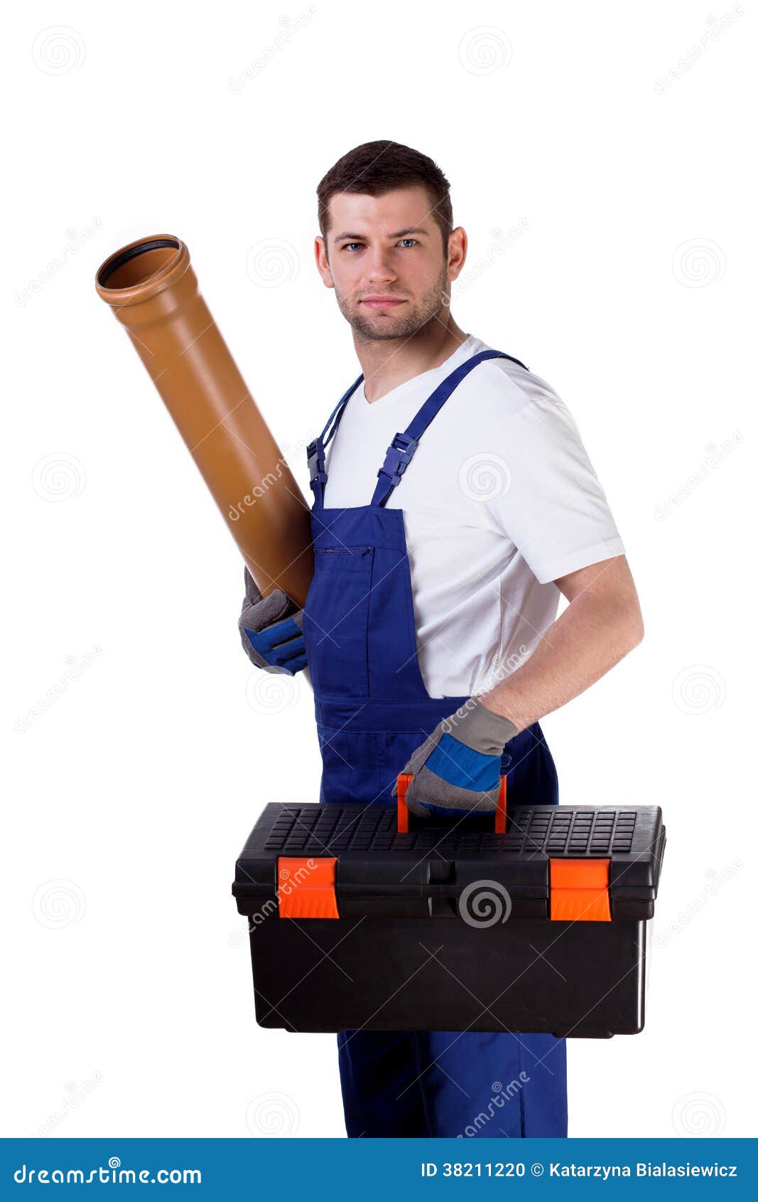 Man with Toolbox and Gutter Stock Photo - Image of engineer, equipment ...