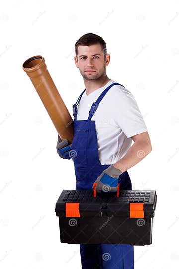 Man with Toolbox and Gutter Stock Photo - Image of engineer, equipment ...