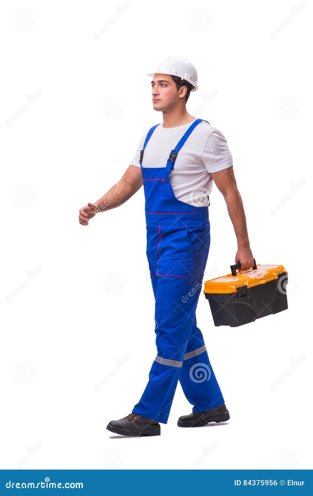 The Man with Toolbox Isolated on White Stock Photo - Image of coveralls ...