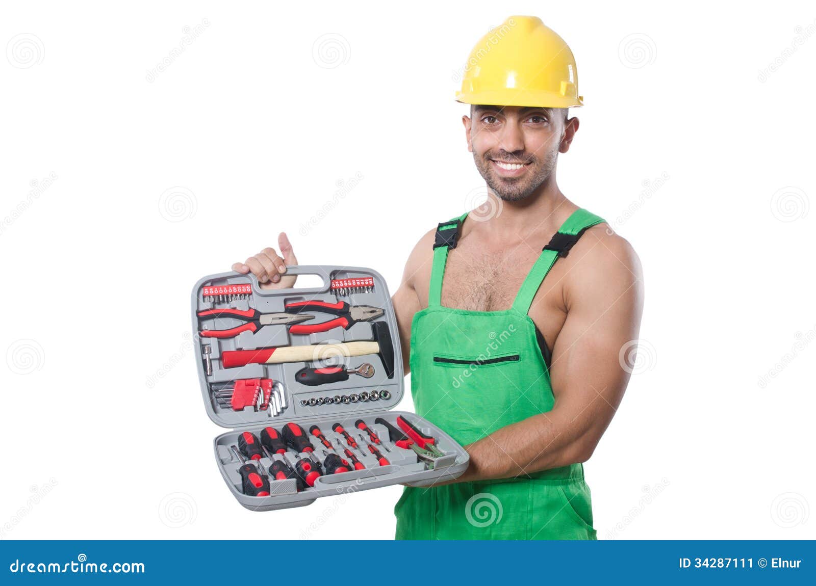 Man with toolkit stock image. Image of plumbing, gloves - 34287111