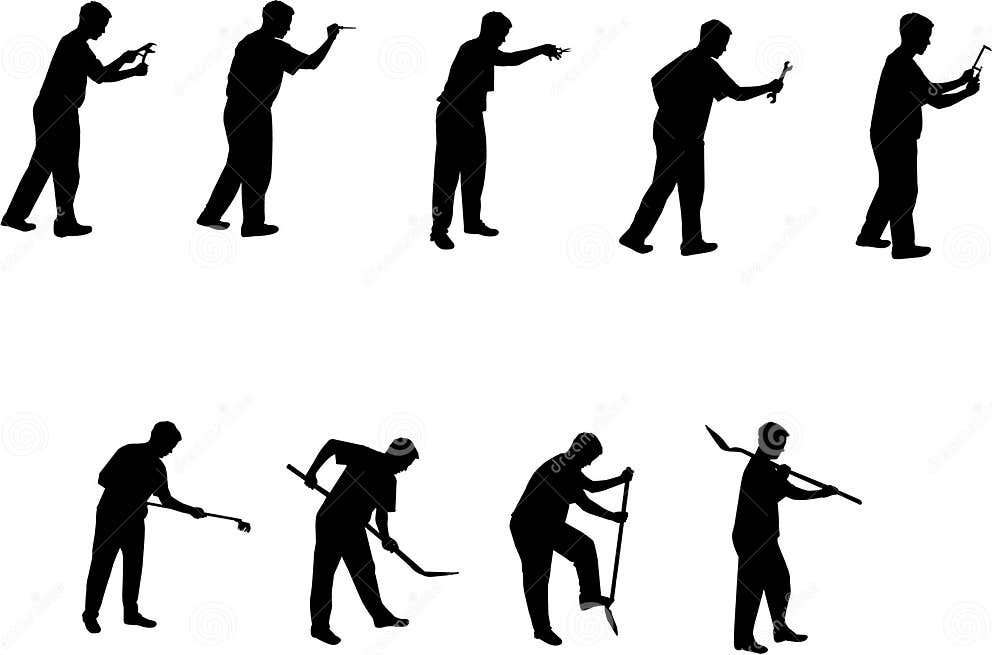 Man with Tools Silhouettes 3 Stock Vector - Illustration of shovel ...