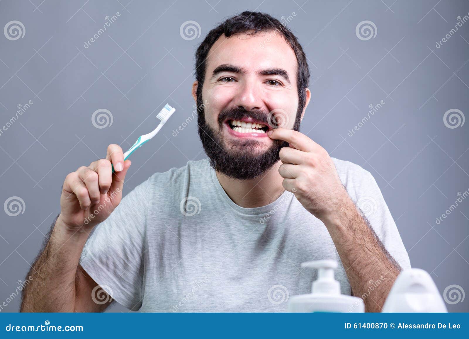 Man with Toothbrush stock photo. Image of shoulders, soap - 61400870